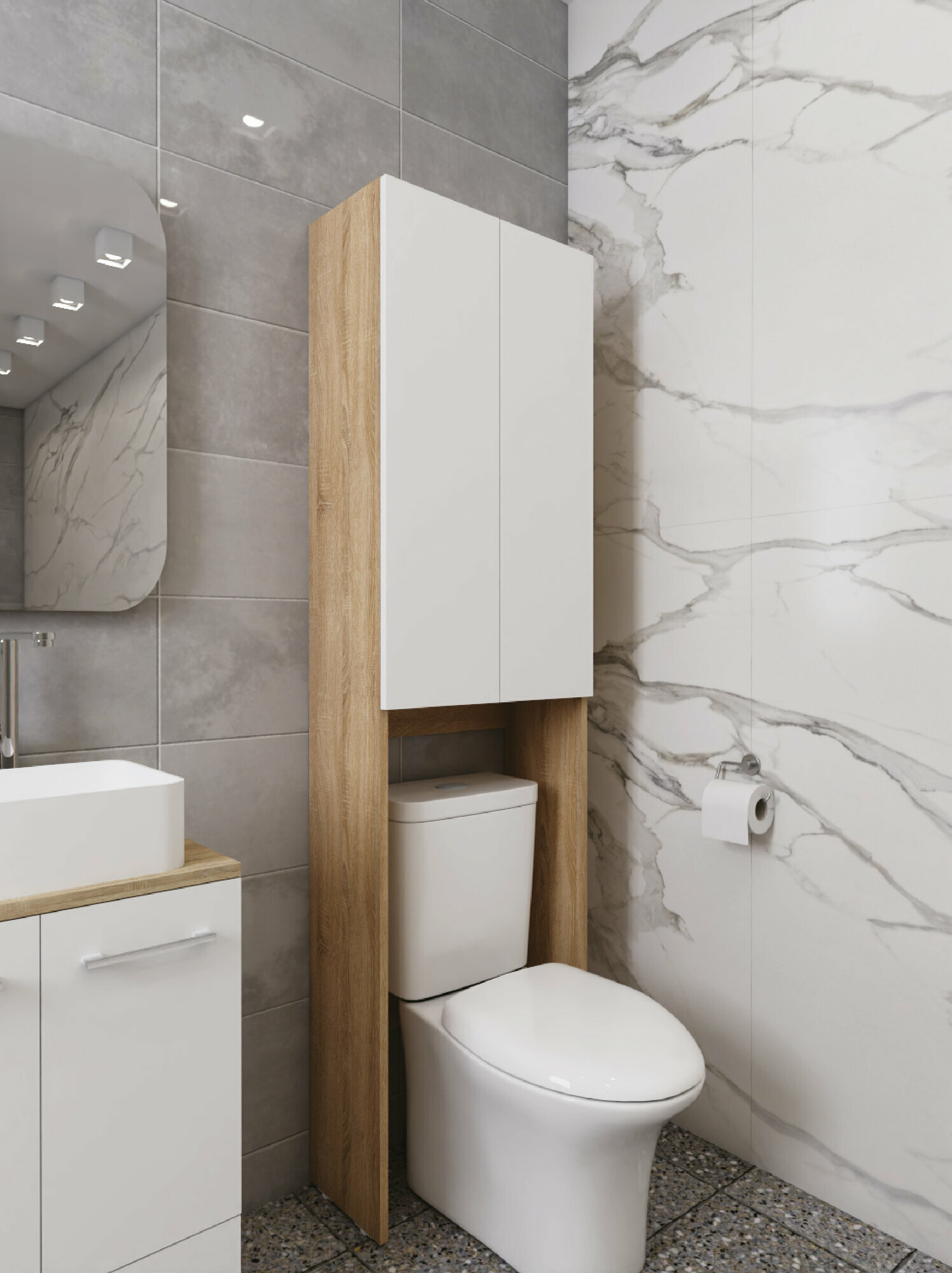 Шкаф-пенал над унитазом Дуб-Белый