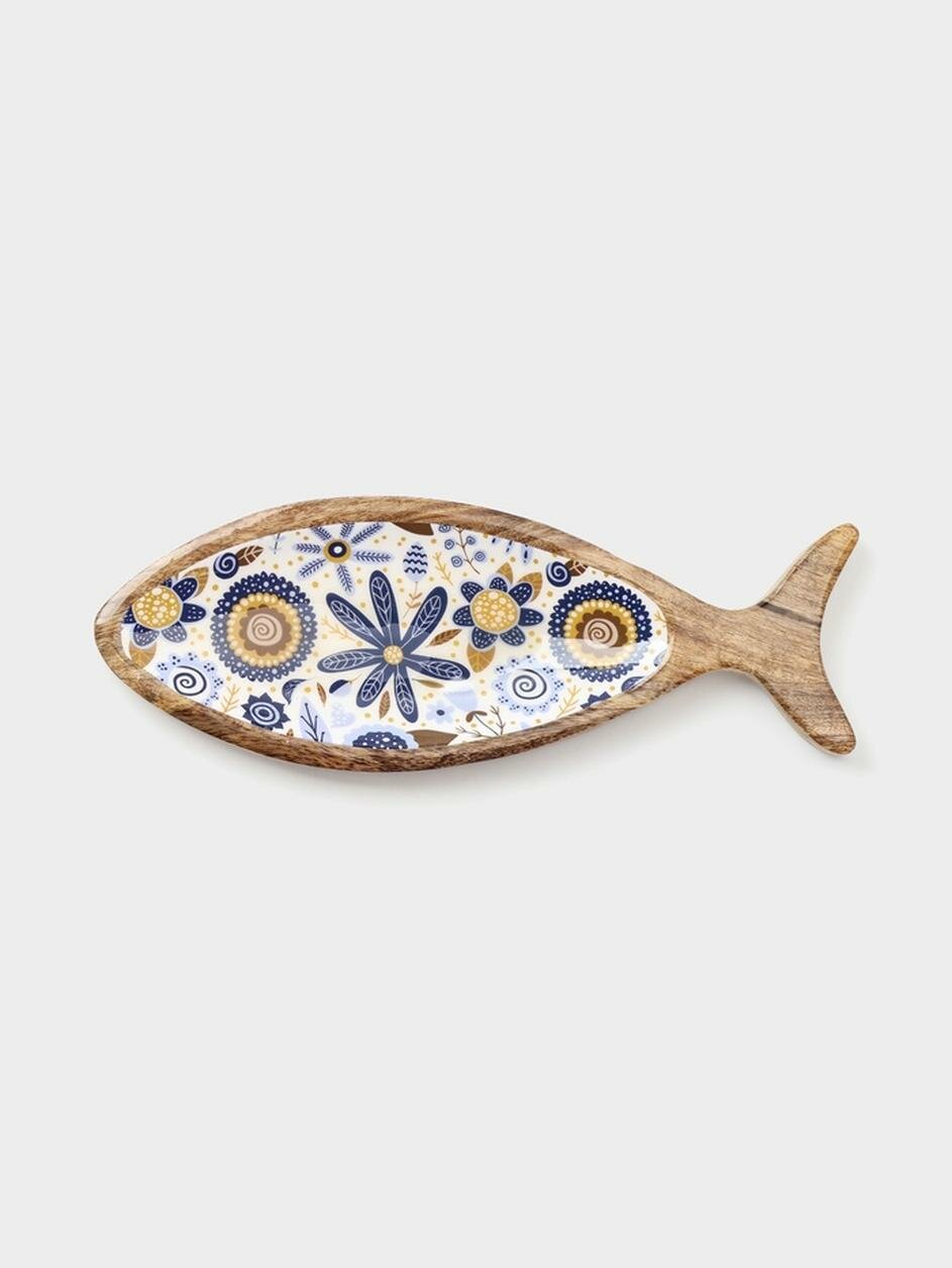 Блюдо для сервировки «Васильки», в форме рыбки, 32×11.5×2 см, дерево манго