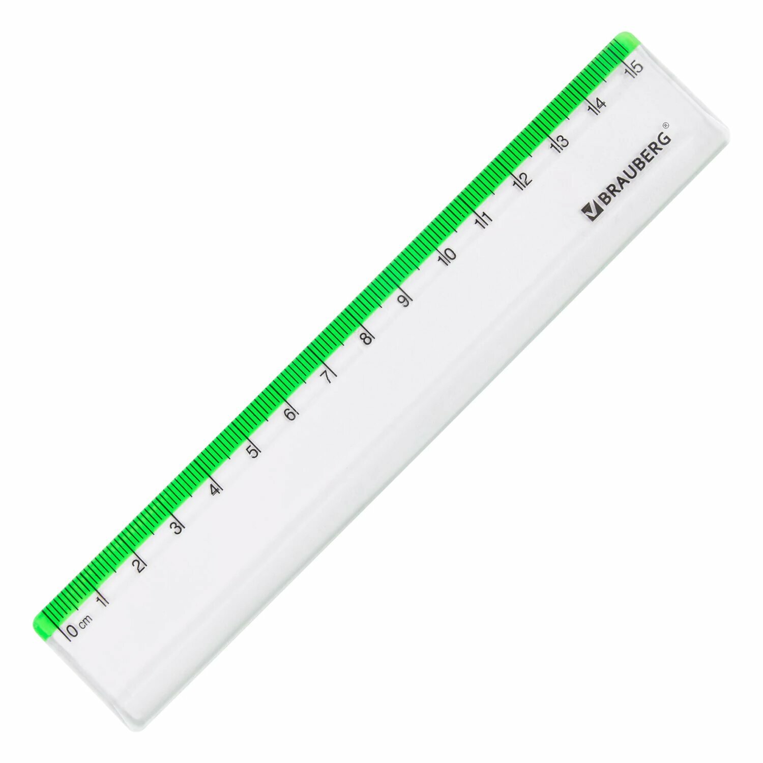 Линейка пластиковая 15 см BRAUBERG "FRESH ZONE", прозрачная, с салатовой шкалой, 210748, 8шт.