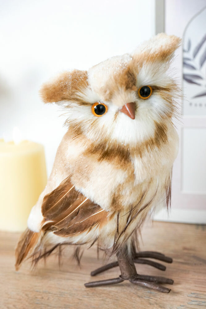 Декоративная фигура сова хизер, искусственный мех, перо, 27 см, Winter Deco 1135217