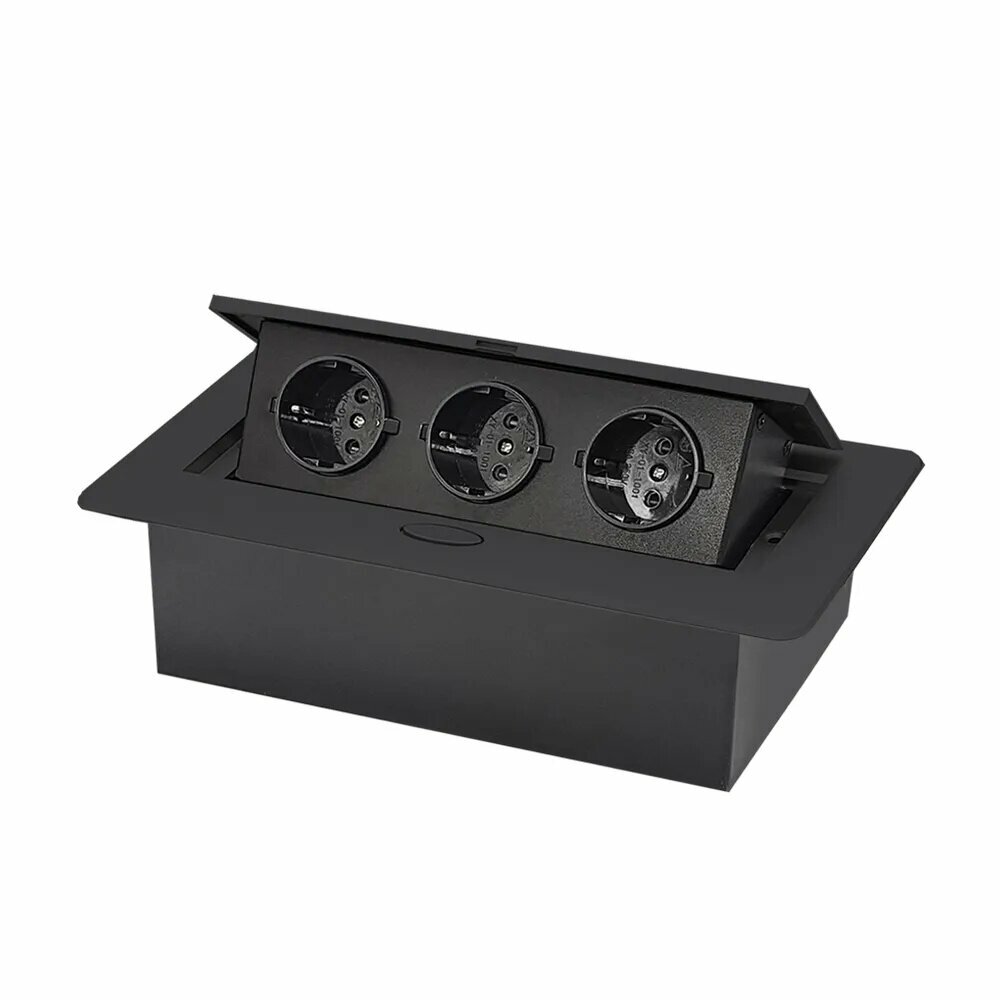 Выдвижная розетка в столешницу, горизонтальная, Black на 3 EUR розетки