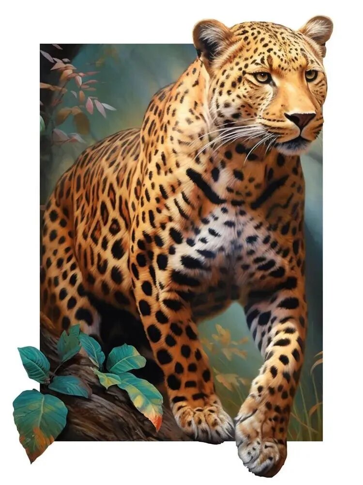 Алмазная Мозаика "Леопард На Охоте" 40*50 См, Безрамная, Идеальна Для Дома, Украшения, Подарков.