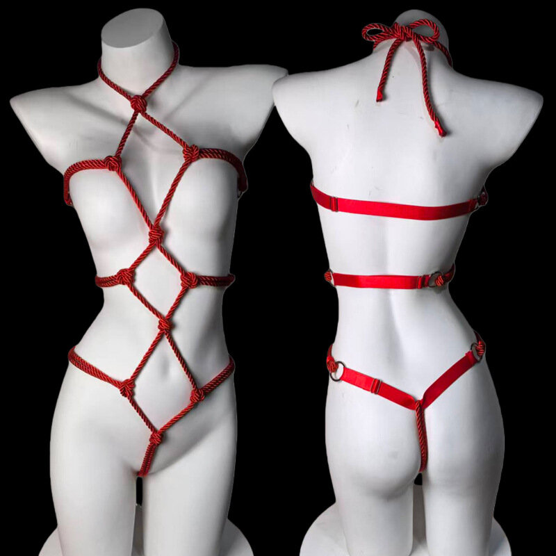 Сексуальное нижнее белье больших размеров в форме куклы, рождественский красный цвет, прозрачное, в стиле бондажа, игра ведьмы, соблазнительное платье из веревок для женщин.