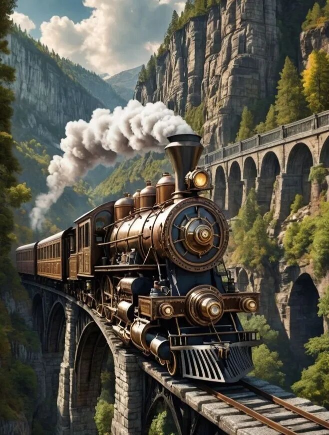 Алмазная Мозаика "Поезд И Паровоз" 40*50 См, Безрамная, Идеальна Для Дома, Украшения, Подарков.