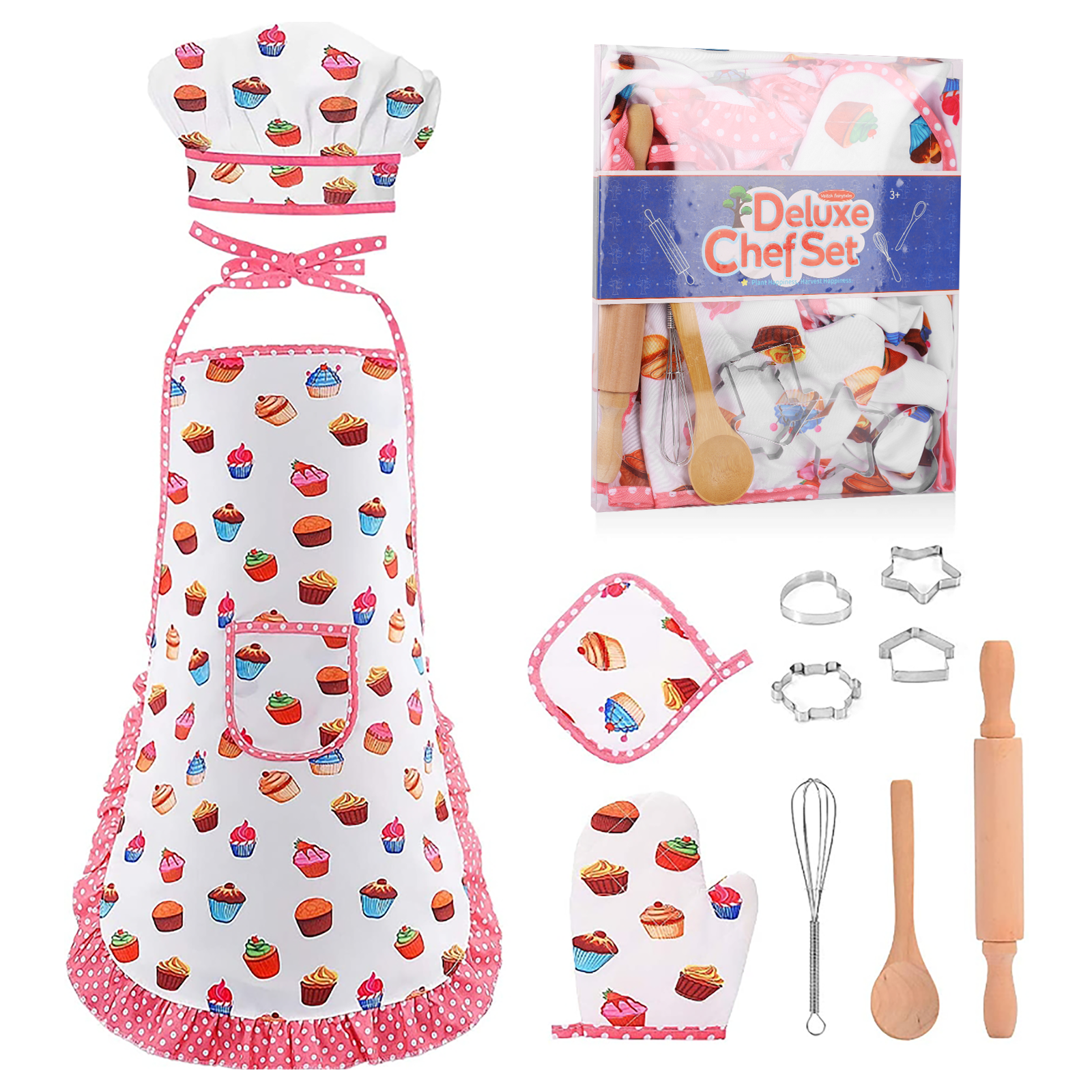 Игрушки для кухни для девочек 2-8 лет, фартук для маленьких девочек, фартуки для детей, кухонные игрушки для мальчиков и девочек 2-8 лет, набор для шеф-повара для детей, кухонный набор, подарок для Рождества для детей, маленьких детей Белый