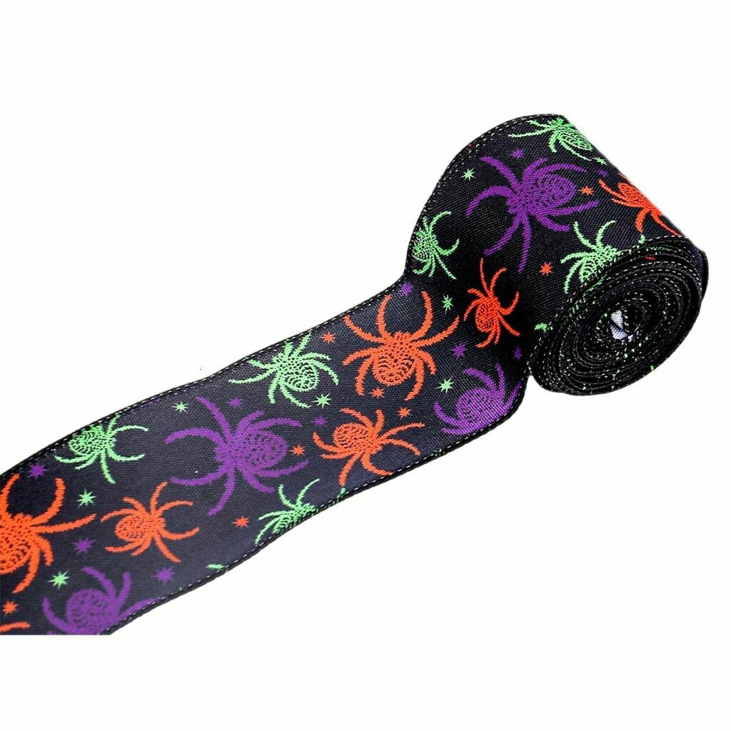 Лента с проволочным краем для Хэллоуина, 5 ярдов, Трехцветный паук m