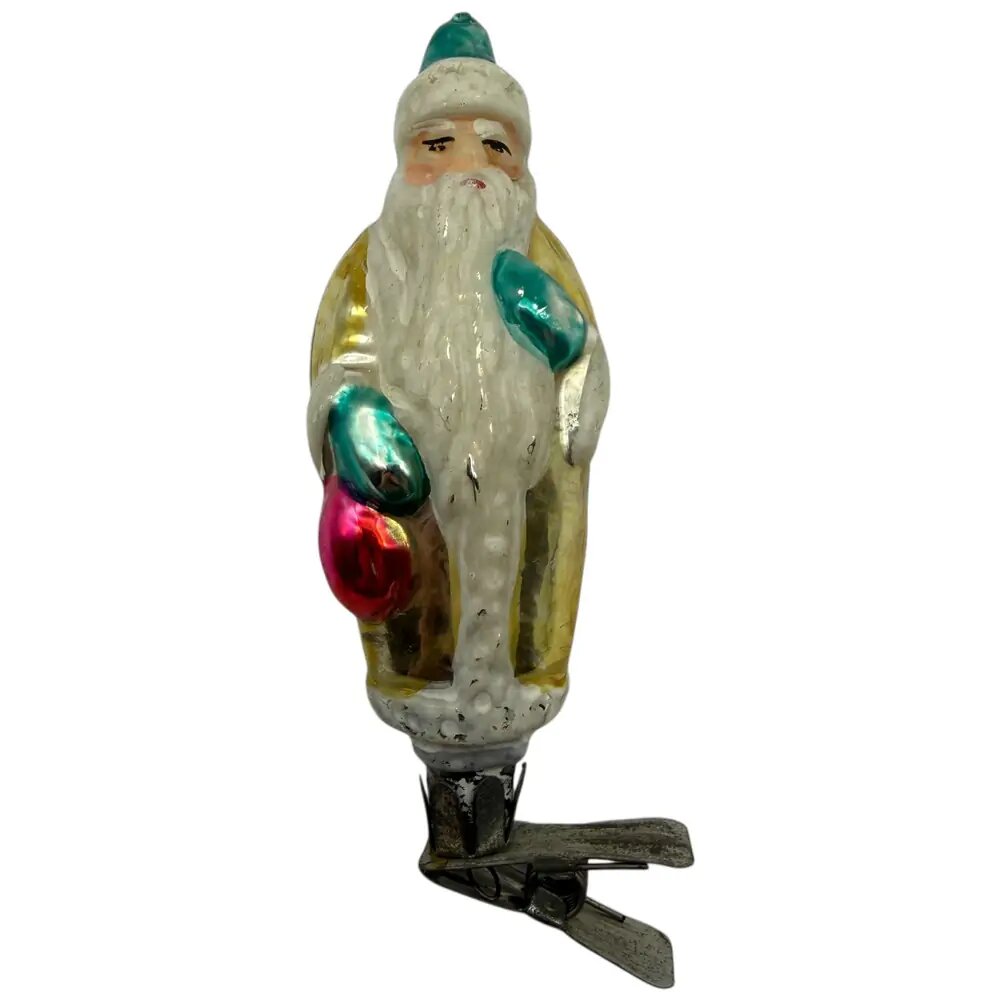 Игрушка ёлочная "Дед Мороз с мешком" на прищепке, 10 см, 1950-1960 гг, Москва, СССР