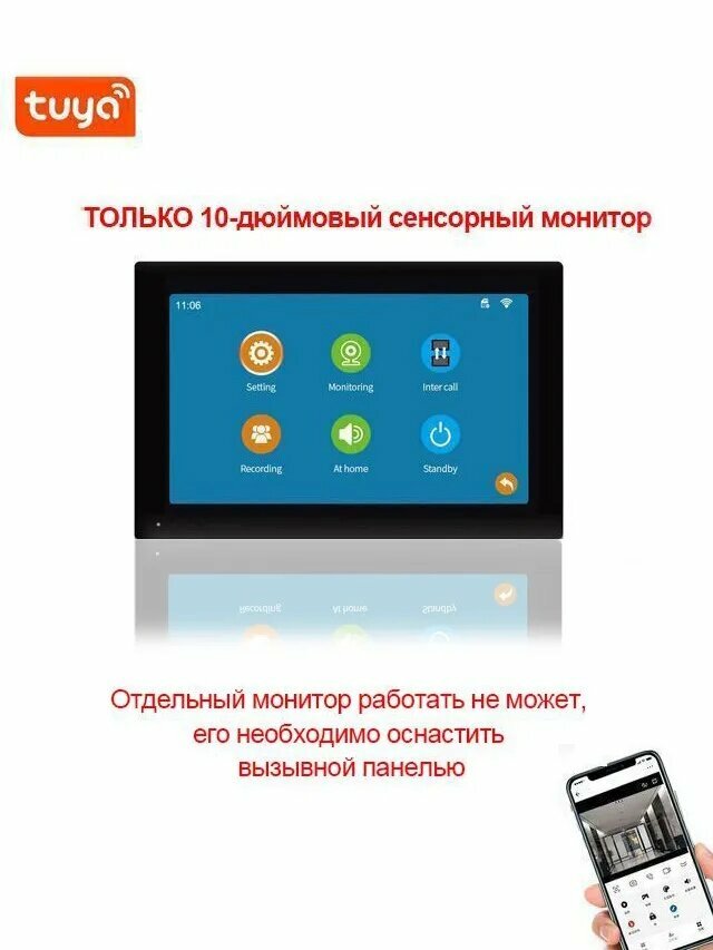 Только монитор- 4-проводной видеодомофон с 10-дюймовым сенсорным экраном