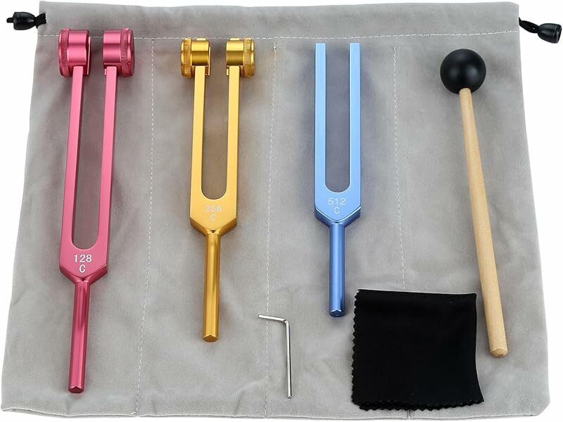 Набор золотых камертонов 128Гц, 256Гц, 512Гц, для чакр сольфеджио, медитации, йоги, энергии Рейки с молотком