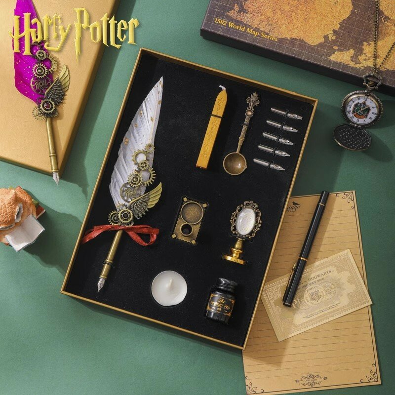 Набор подарочных ручек Magic Academy Retro Mechanical Feather Fountain Pen, набор перьевых ручек в стиле стимпанк с золотыми блестками