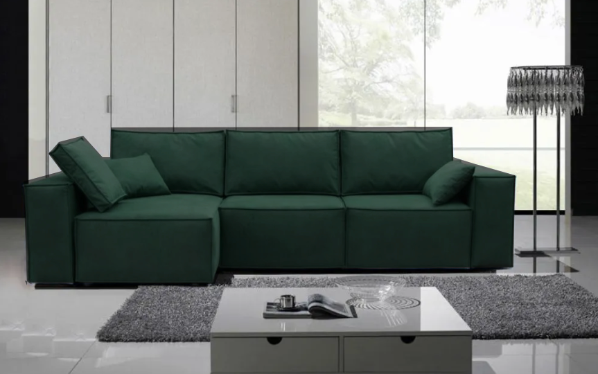 POOH Диван-кровать угловой Лофт(Норд ) velour Forest, 292х156х88см еврокнижка Левый