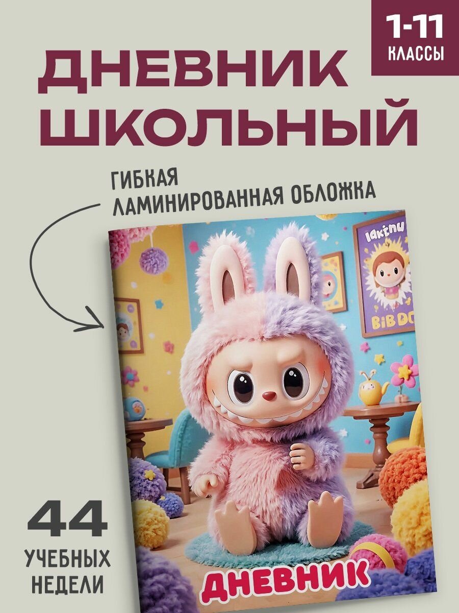 Дневник школьный 1-11 классы Лабубу Голубой, для школы