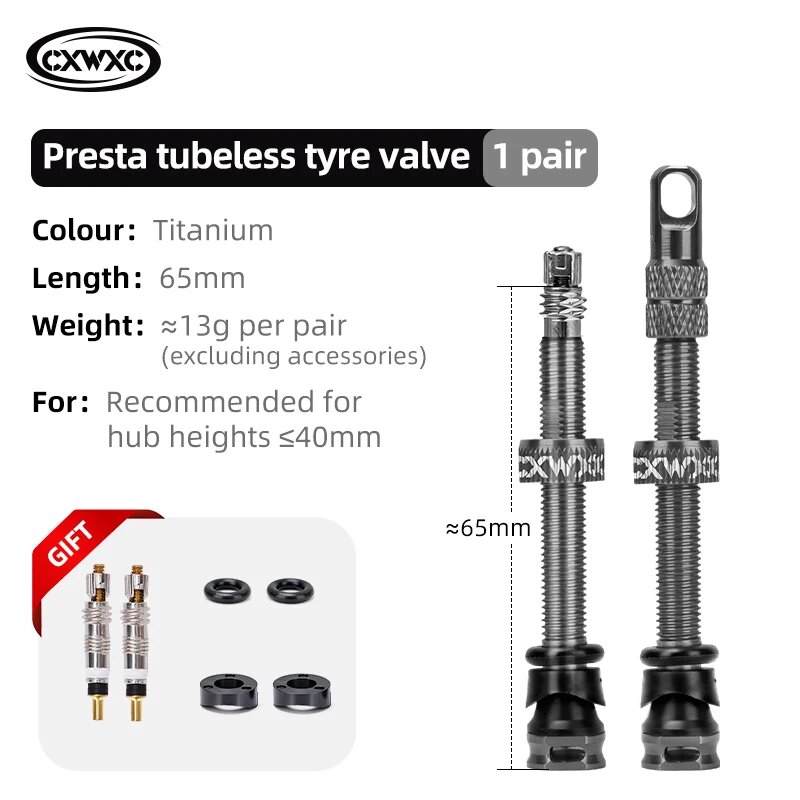 CXWXC Велосипедный бескамерный клапан Presta 45/65/85 мм 65mm Ti