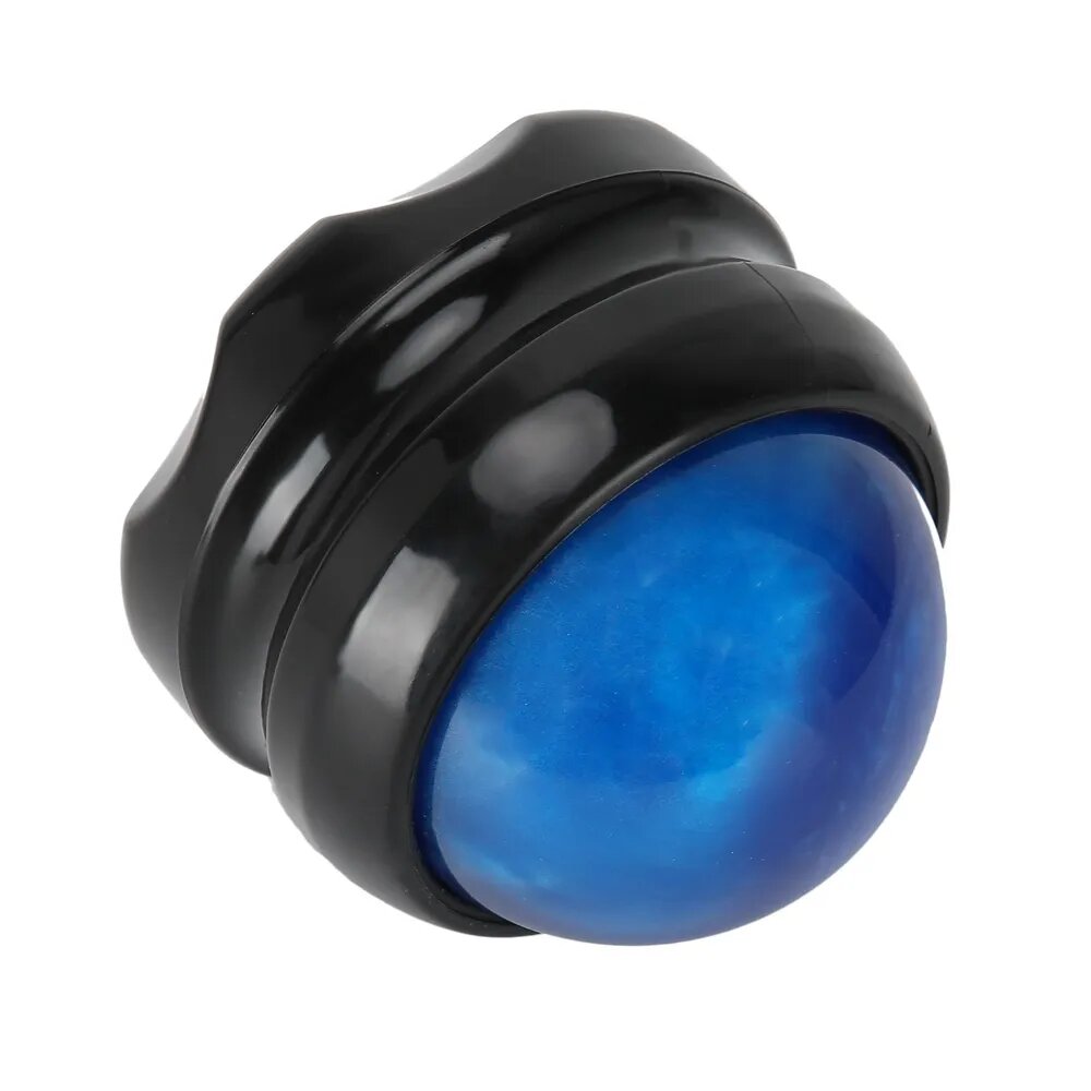 Массажный мяч на роликах с эфирными маслами для снятия стресса и расслабления мышц шеи, ноги, руки: синий цвет, пластик, диаметр ручки 6.5 см, высота ручки 4.3 см, диаметр мяча 5.2 см, 1 шт.