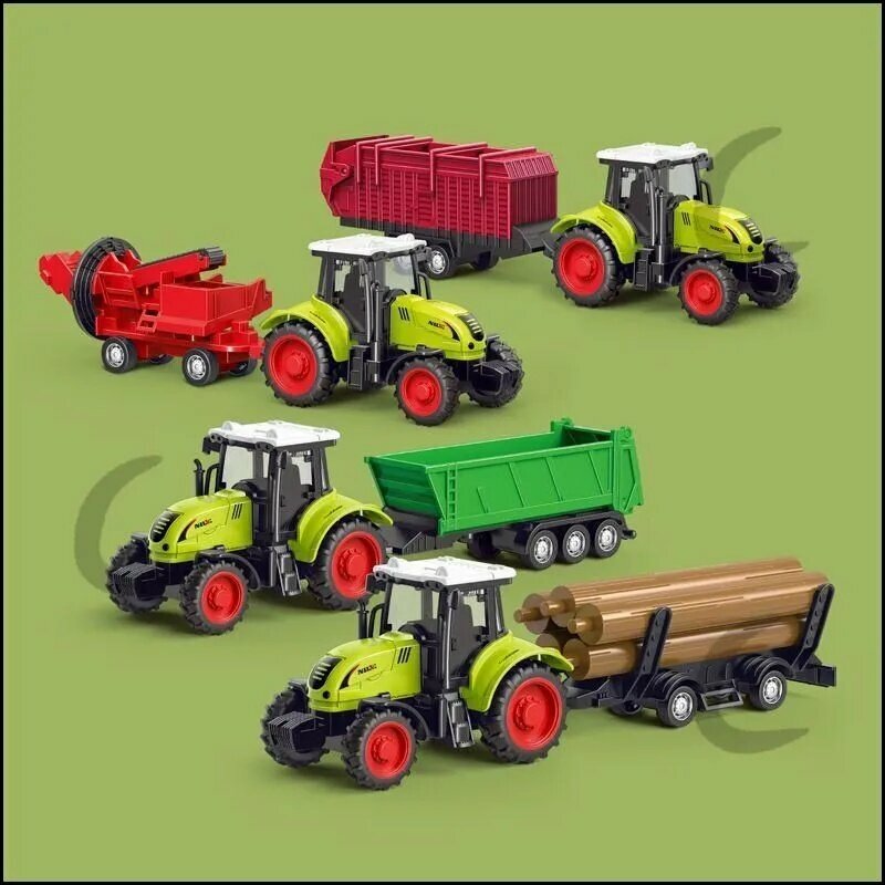 Эксклюзивный набор реалистичных инерционных машин для мальчиков 46 лет: трактор с прицепом, дробилка, лесовоз и зерновоз представлены в фермерской тематике, идеальный подарок на день рождения