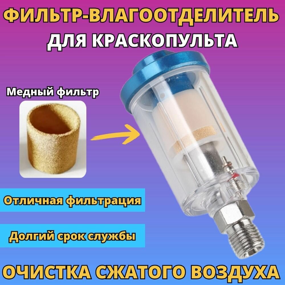 Фильтр для краскопульта, влагоотделитель тонкой очистки с клапаном слива конденсата