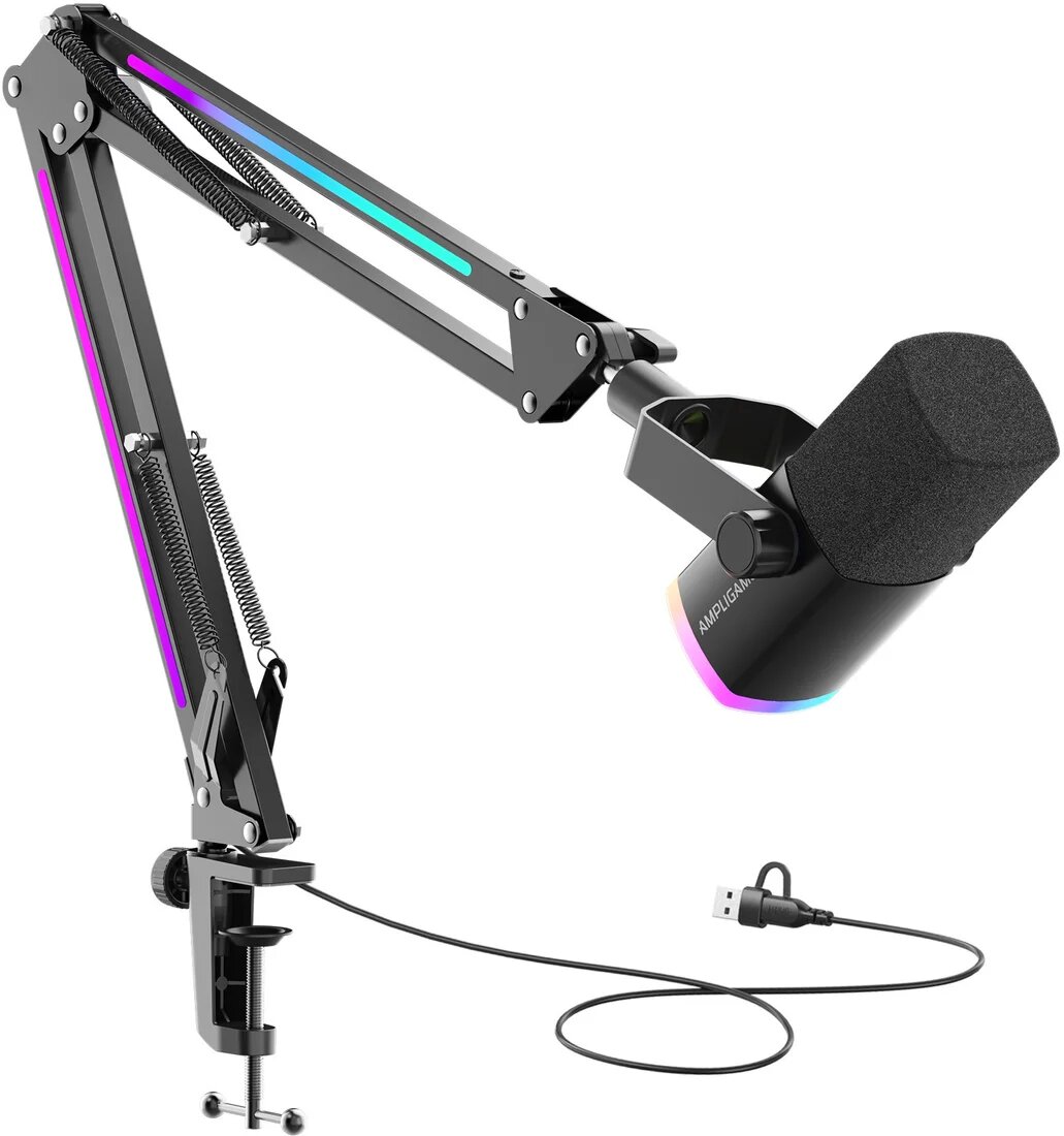 Микрофон Fifine AM8PROT, динамический, для ПК, студийный, RGB-подсветка, чёрный