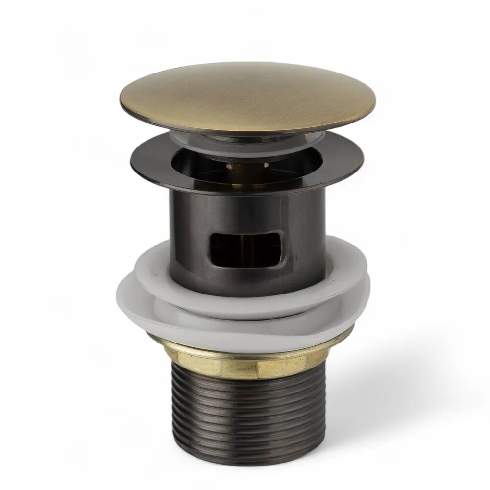 Донный клапан с переливом, click-clack диаметр 65 мм, античная бронза
