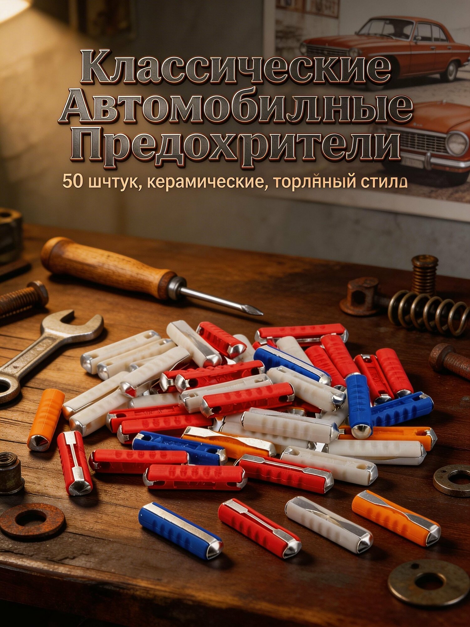 50 шт керамических торпедных предохранителей для автомобилей, комплект 5A 8A 16A 25A для классических европейских моделей белый синий желтый красный