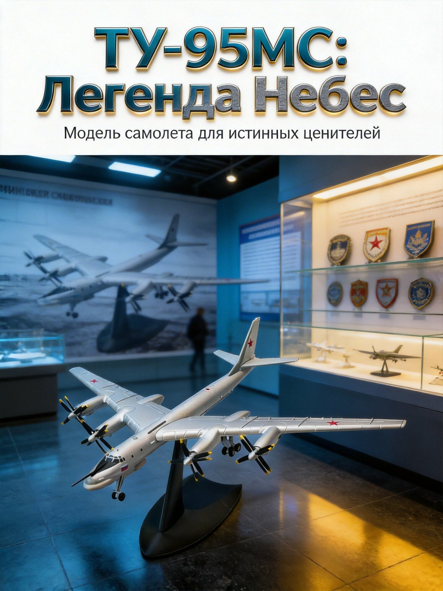Модель самолета ТУ-95МС масштаб 1:200, репродукция советского дальнего бомбардировщика из ABS-пластика и сплава для коллекции и экспозиции