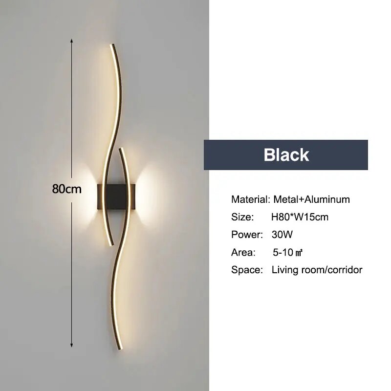 Настенные светильники MANGDAL черный, белый, золотой Черный, Neutral Light, A Black-80cm