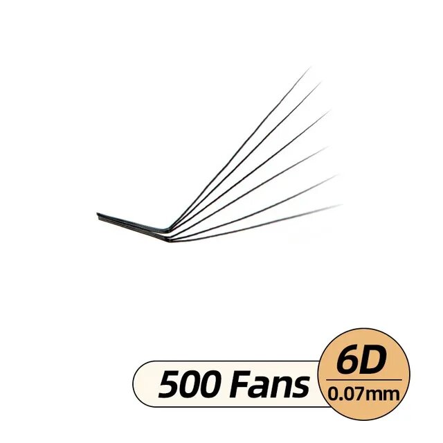 Готовые объёмные ресницы-веер 6D 0.07mm, L изгиб, 500 шт