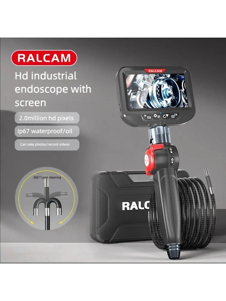 Борескоп RALCAM с двусторонней артикуляцией, камера для осмотра эндоскопа со светом, объектив 6,2 мм для автослесарных и домашних механиков