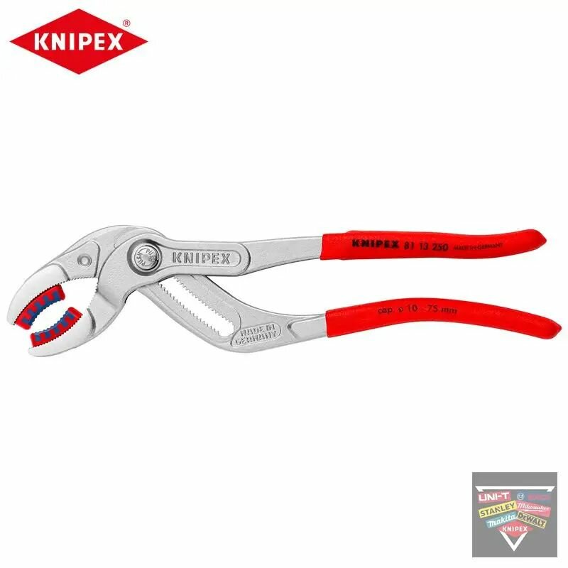 Knipex 81 13 250 Щипцы для сифонов и соединителей 9,84 дюйма с пластиковыми губками, хромированные
