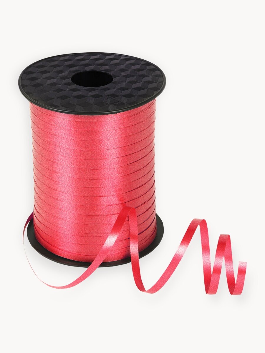 Лента упаковочная подарочная декоративная для воздушных шаров и подарков, 5 ммх500 м, красная, Золотая Сказка, 591811