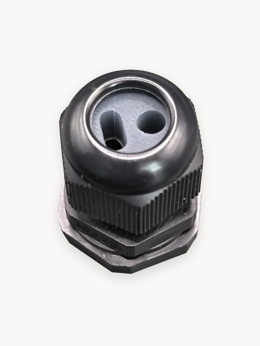 Кабельный ввод пластиковый М20 с мультивставкой для 1 провода 2-5 мм и плоского кабеля 4*8мм, материал PA, цвет черный, IP68