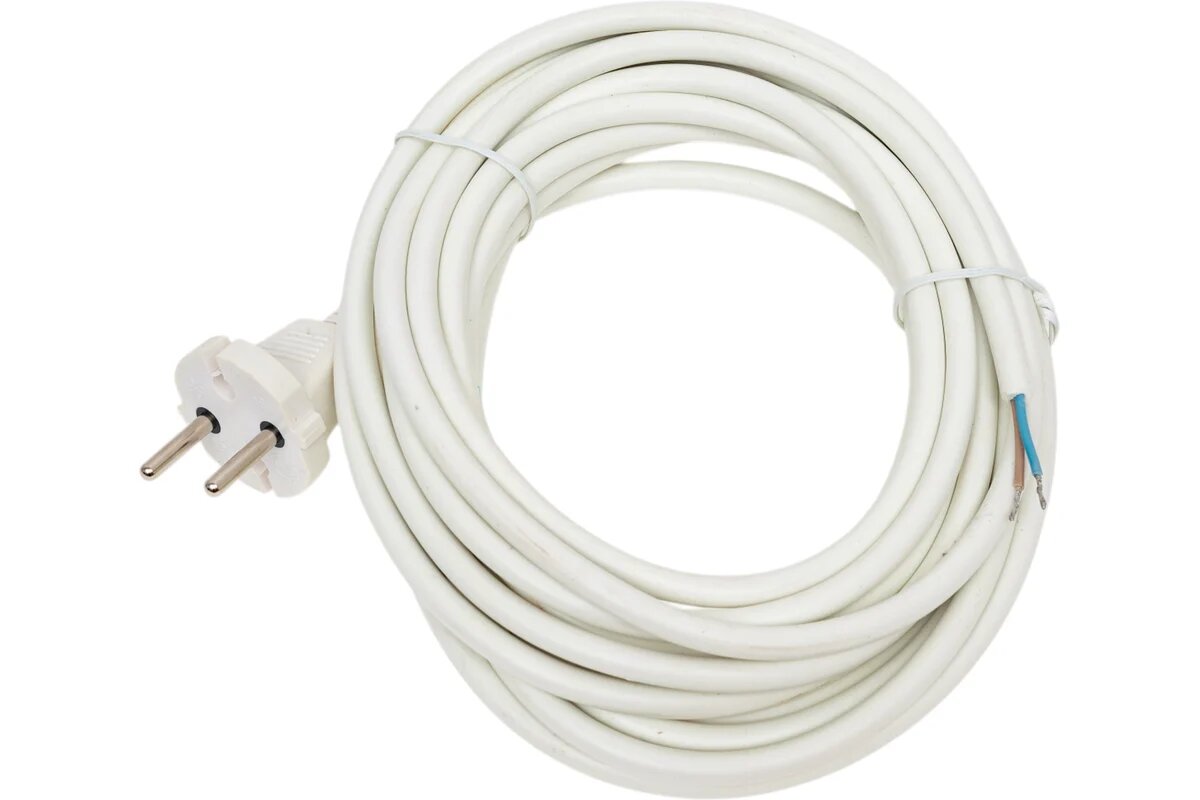 DORI Шнур ПВС 2х0,75 с вилкой, длина 7,0 м, белый, кабель питания бытовой модели 41474