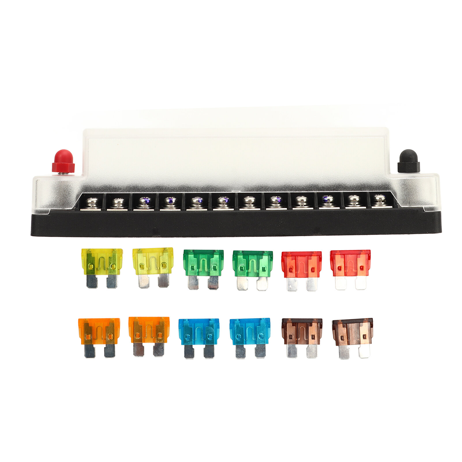12-позиционный блок предохранителей 12 В, пылезащитная крышка из поликарбоната, держатель предохранителей из нержавеющей стали с винтовыми лезвиями для автомобиля, лодки, автодома 32 В