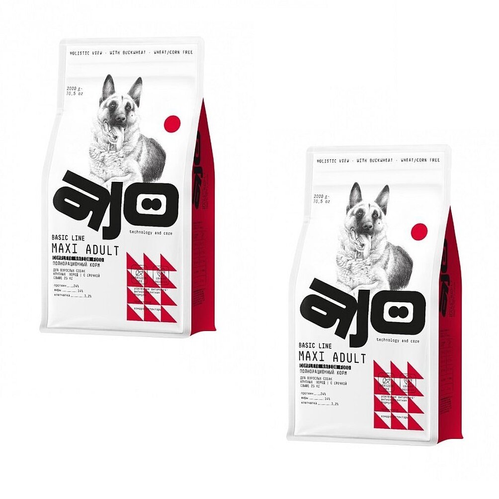 Сухой полнорационный корм AJO Dog Maxi Adult для взрослых собак крупных пород оленина и индейка, 2кг 2шт