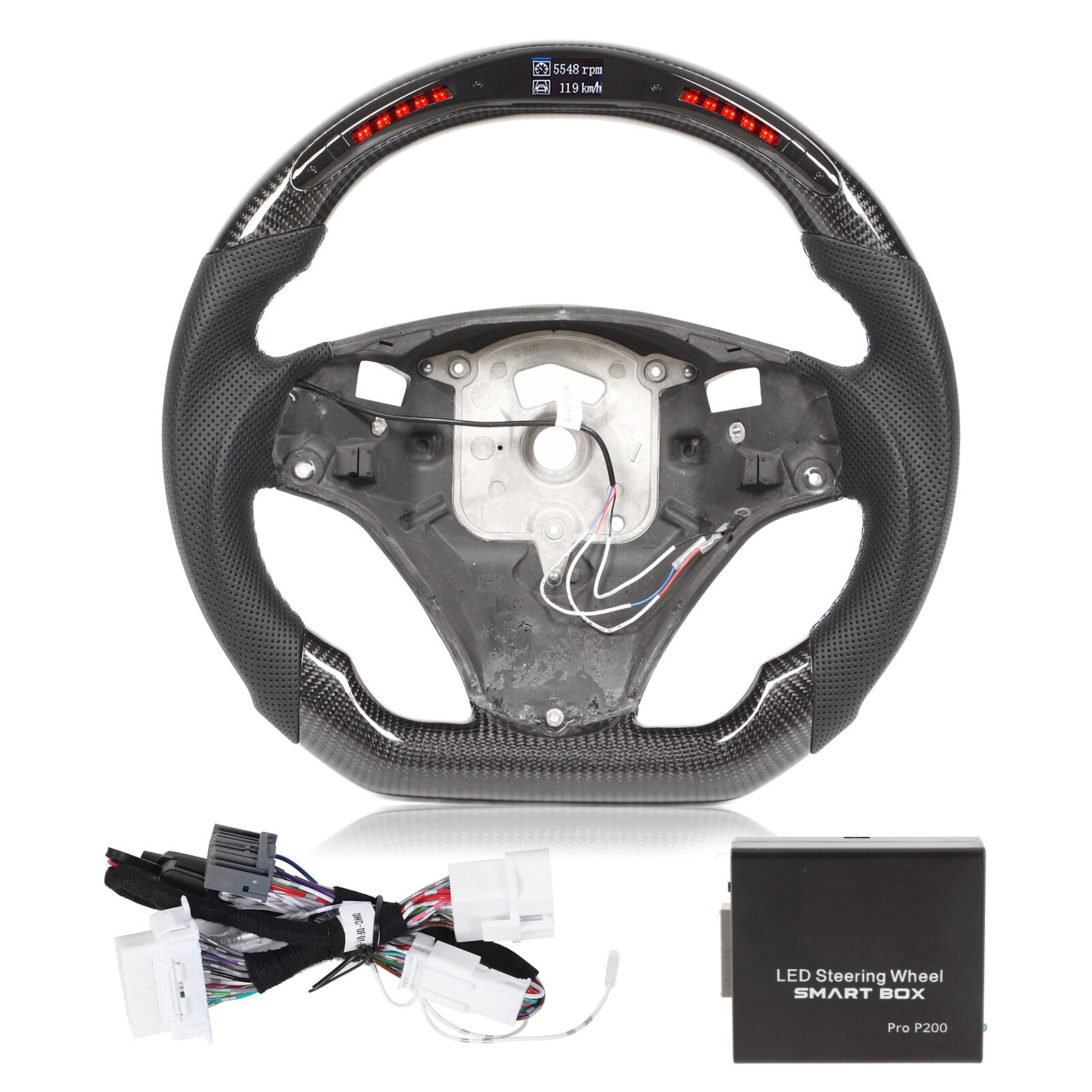 Сменный руль с подсветкой переключения передач из углеродного волокна для BMW M3 E90 E92 E93 DCT 2007–2013 годов выпуска.