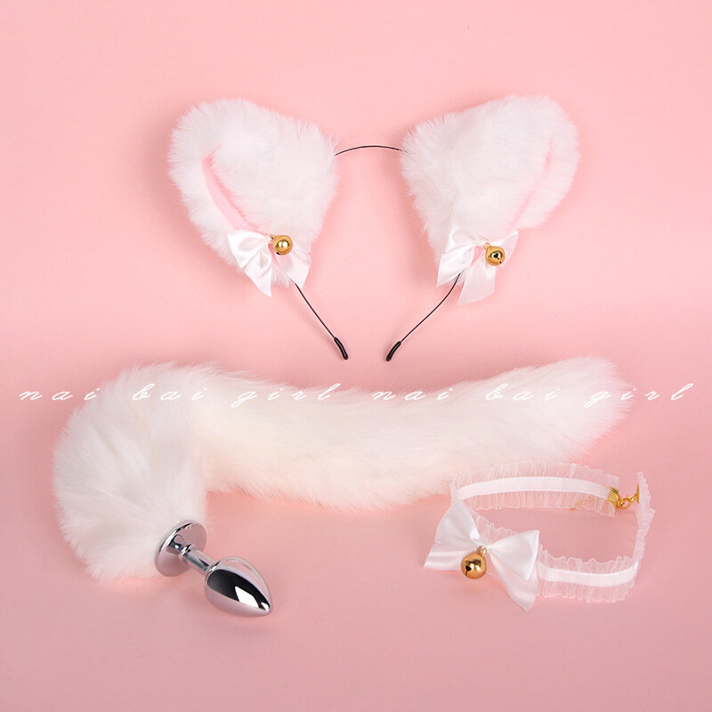 Sm секс-игрушки металлическая анальная пробка лиса костюм взрослые товары ролевая игра хвост повязка на голову кружевной воротник