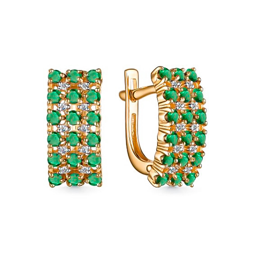 Серьги, красное золото, 585 проба, бриллиант, изумруд