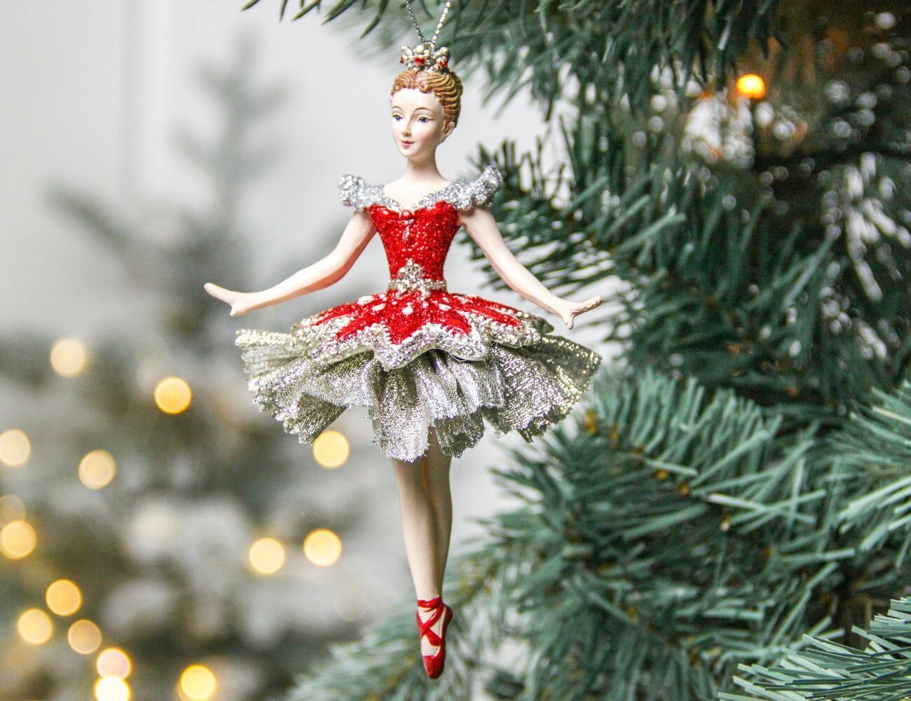 Ёлочная игрушка балерина стелла, полистоун, текстиль, рубиновая, 15 см, Kurts Adler E0340-2