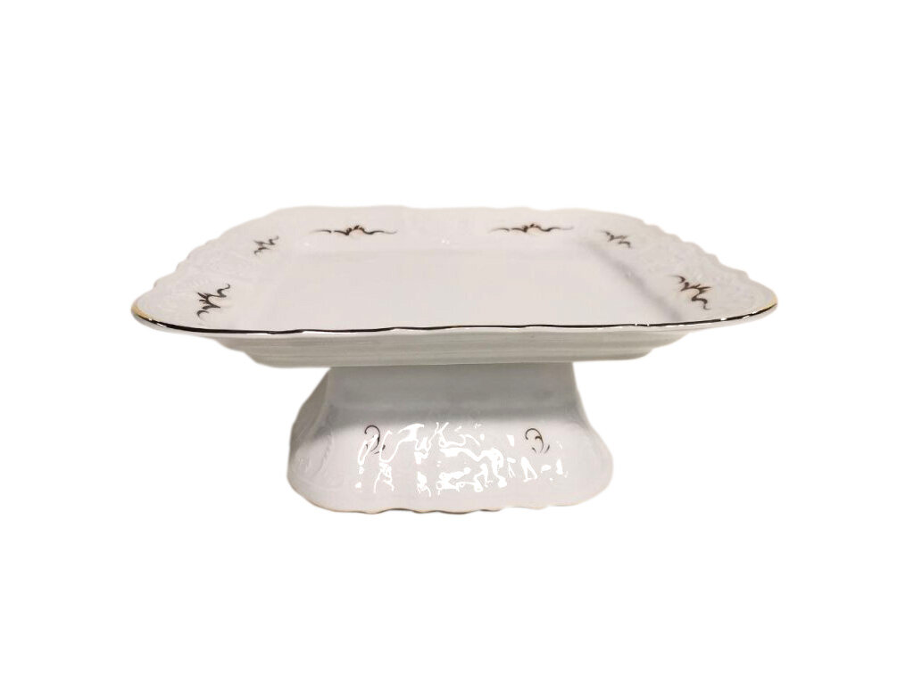 Поднос 26 см на квадратной ножке; "Bernadotte", декор "Синие вензеля", Thun/ БТФ1460