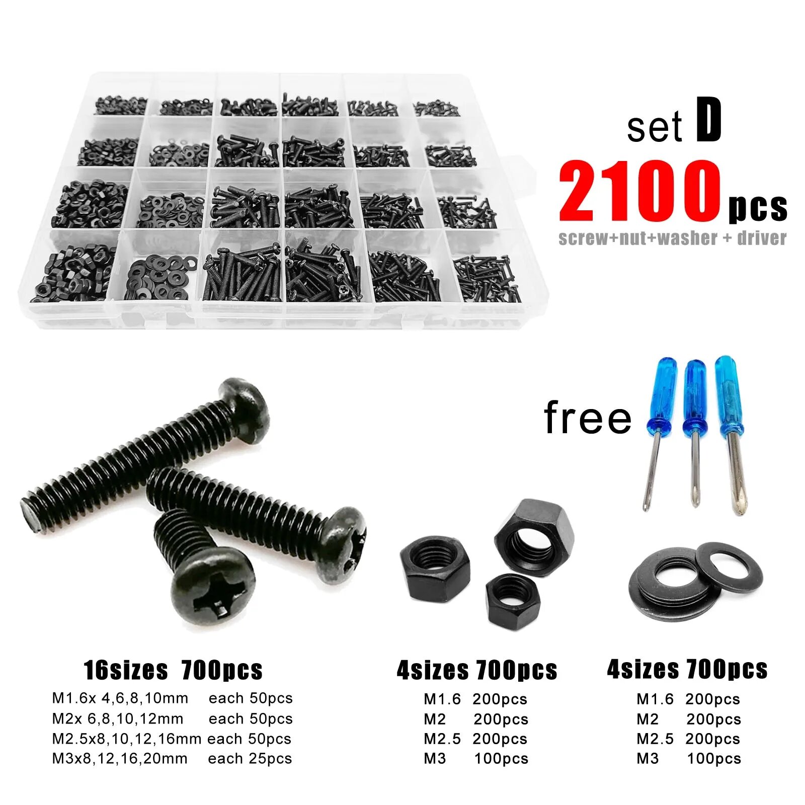 400/500/1010/2100X M1.2 M1.4 M1.6 M2 M2.5 M3 M4 Черный Мини Micro Phillips Крестообразный винт с круглой головкой Набор гаек Ассортиментный комплект