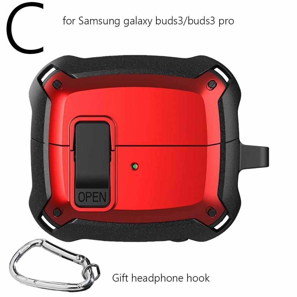 Защитный чехол для наушников Galaxy Buds 3 Pro/Buds 3 - TPU+PC, черный, с карабином, антиударный