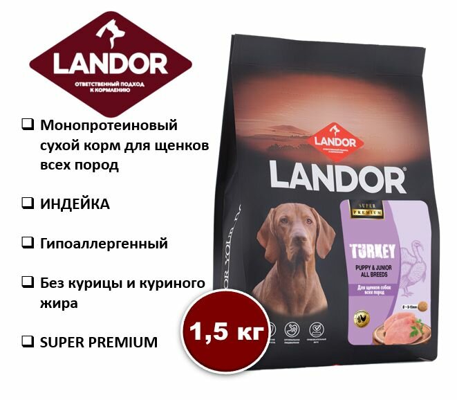 Сухой корм для щенков всех пород LANDOR c индейкой 1,5 кг