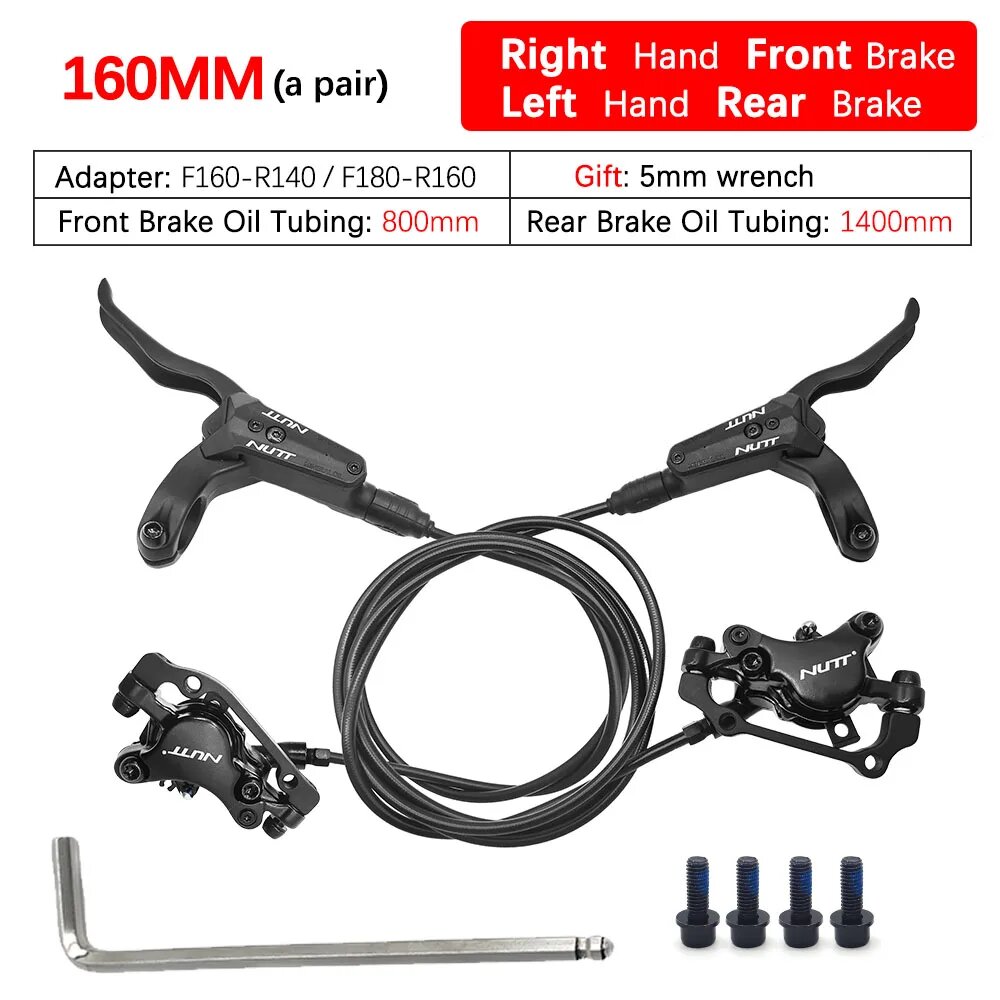 NUTT Гидравлический тормоз A2 MTB 2 поршня 160/180 мм Черный, 160 R-Front L-Rear