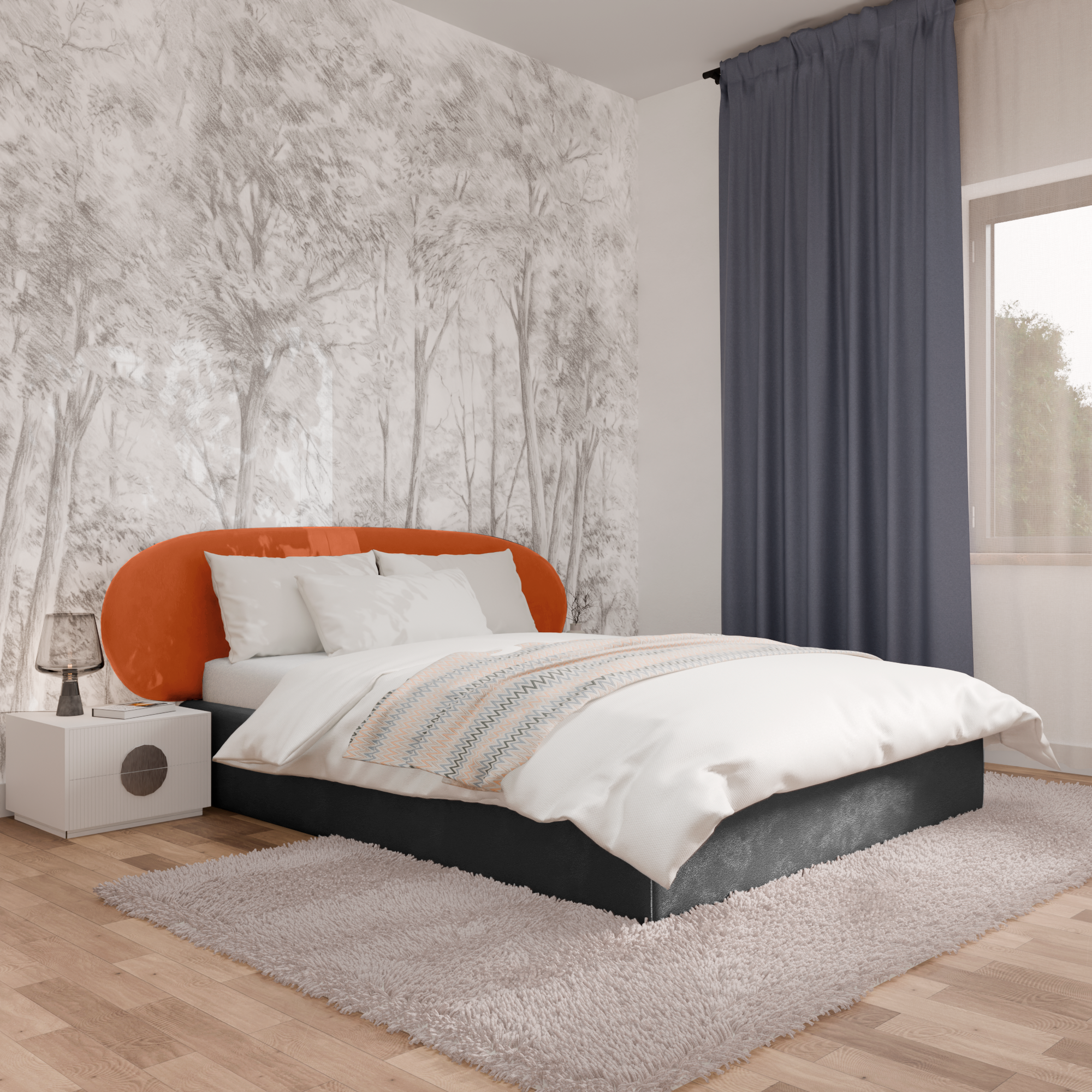 Кровать двуспальная Эллипс с подъемным механизмом 160х200, без ножек, с двумя ящиками, терракотовый/темно-серый