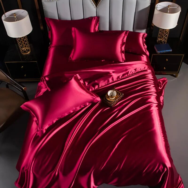 Постельное белье "Шелковый сатин, комплект, 4 предмета, бордовое，200*230cm