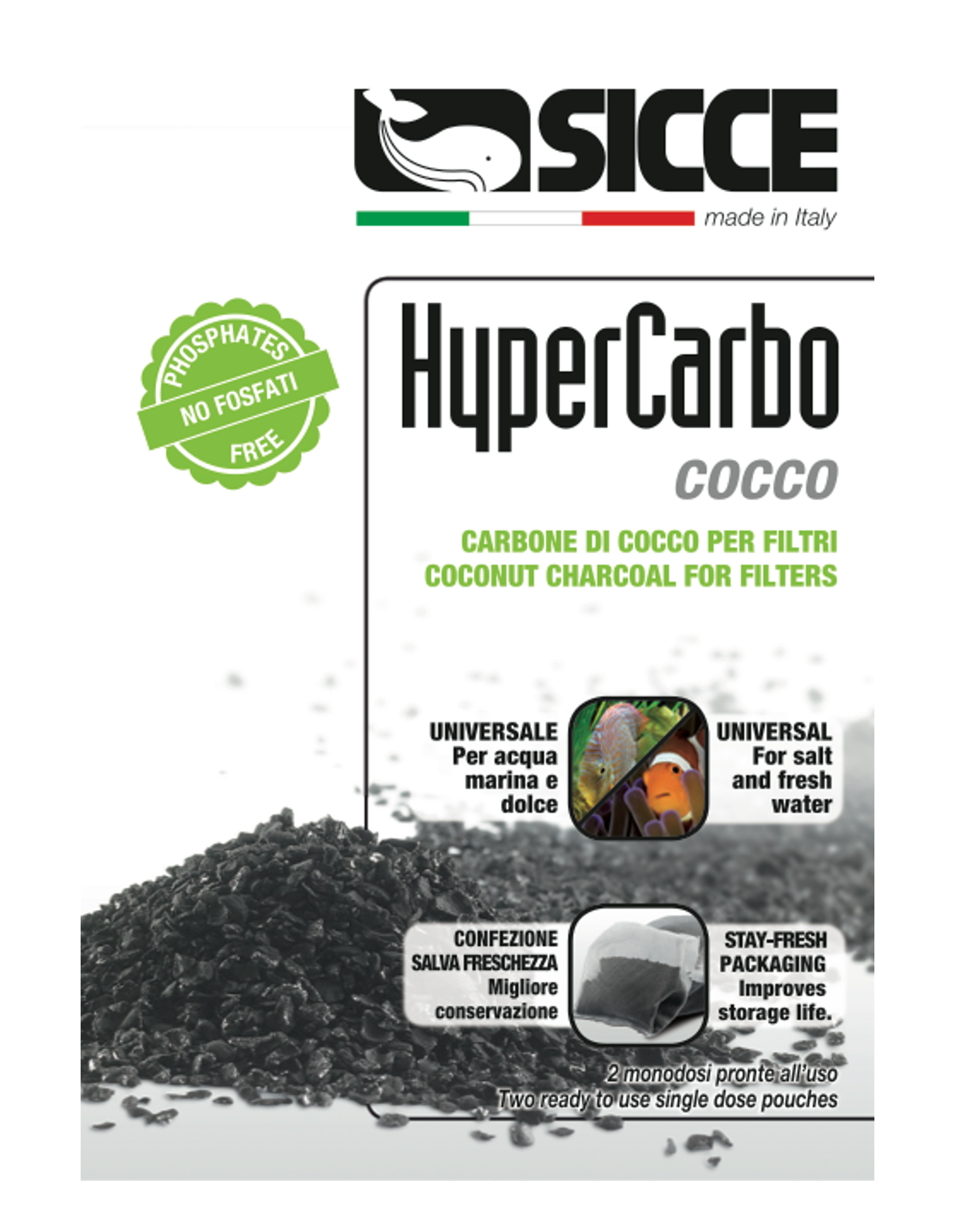 Активированный уголь Sicce HYPERCARBO COCCO для внешних и внутренних фильтров 2x150 гр.