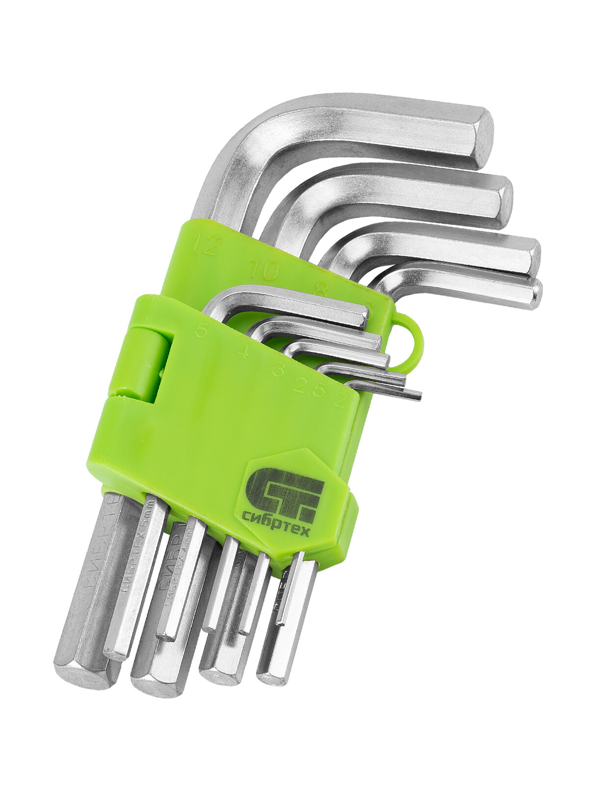 Набор ключей имбусовых Сибртех HEX 2–12 мм, 45x, закаленные, 9 шт, короткие, никель 12316