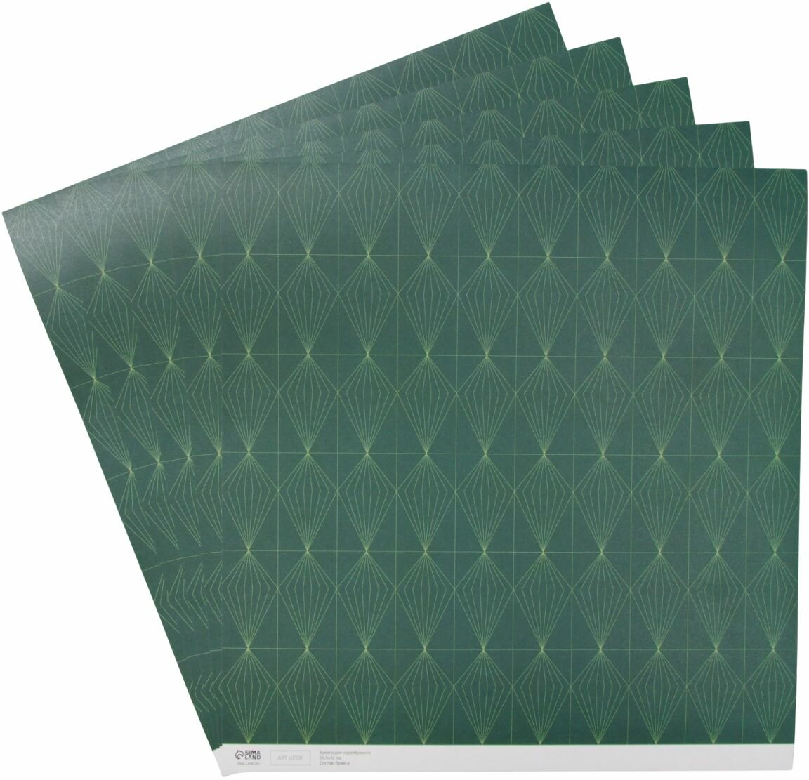 Бумага для скрапбукинга "Кристаллы на зелёном" односторонняя, размер 30,5х32 см, набор из 5 листов, плотность 180 г/м2