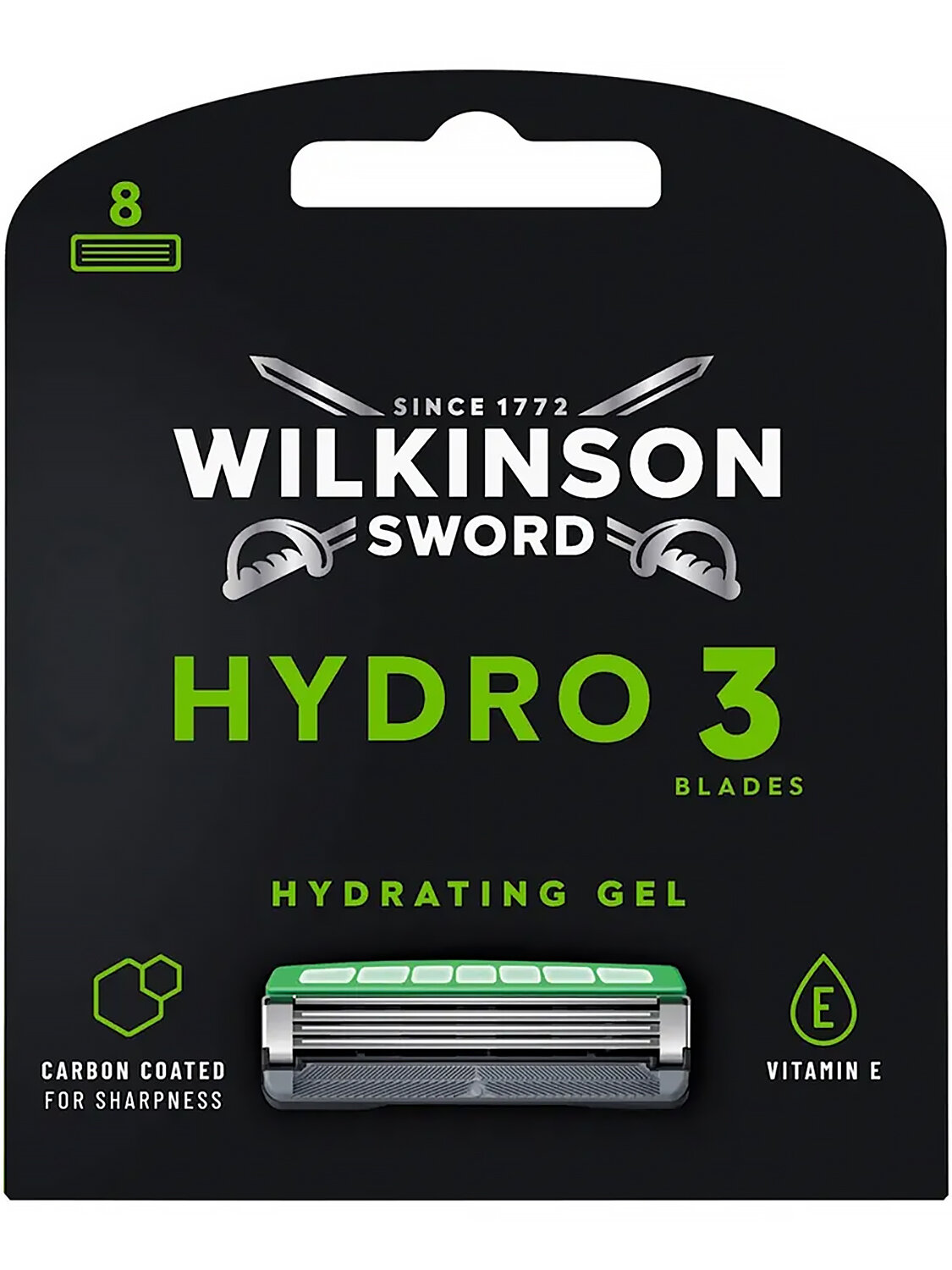 Wilkinson Sword Сменные кассеты HYDRO3 (8 шт.), 3 лезвия, гелевая увл. полоска