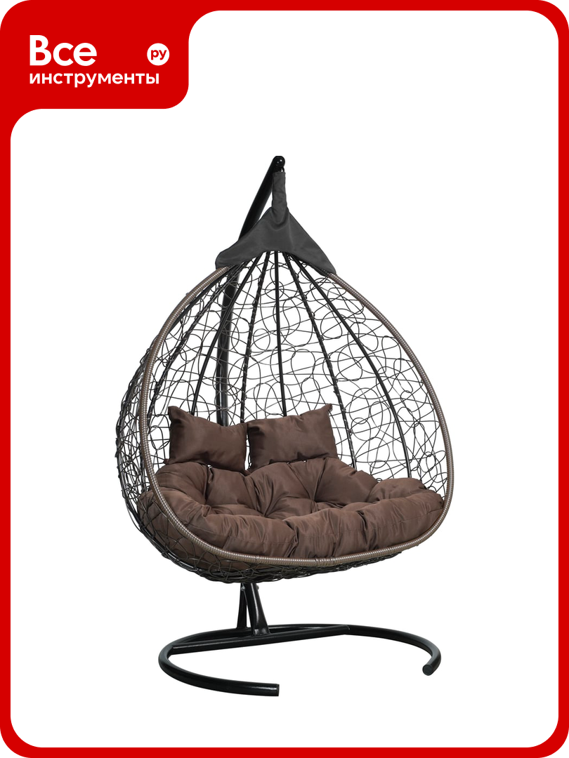 Подвесное двухместное кресло-кокон Лаура FISHT коричневый + коричневый каркас, подушка шоколадная FIS 301