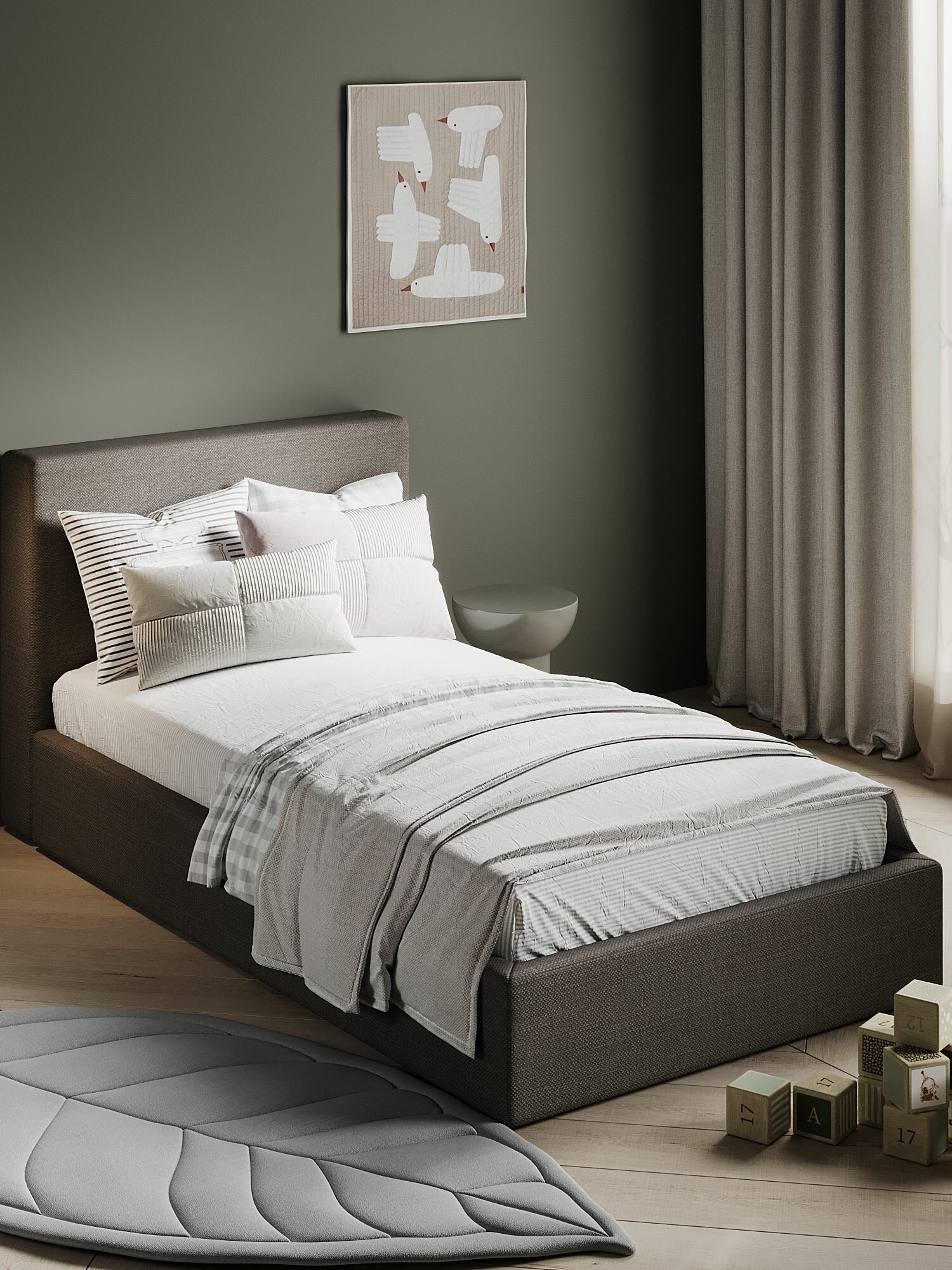 Кровать детская Альтхоум KiDS 1 c подъемным механизмом Матрац 100х200 см/Каркас кровати 120х230 см коричневый, рогожка